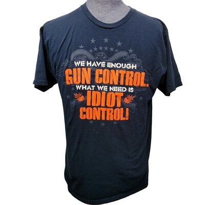 Mens Black Tee Shirt Eagle 2nd Amendment We have Enough Gun Control ...