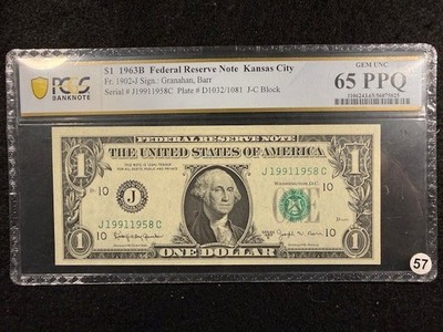 1963-B Joseph BARR NOTE Fr. 1902-E PCGS Choice New 65PPQ GEM - SHIPS ...