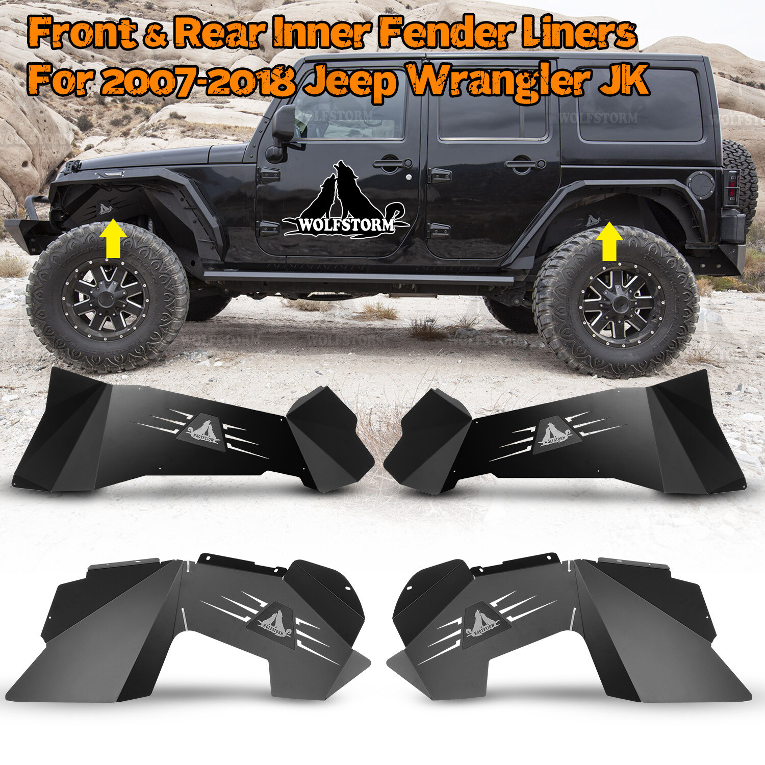 Fender Flares or Inner Fender Mud Guards Bolt-on for 2007-2018 Jeep ...
