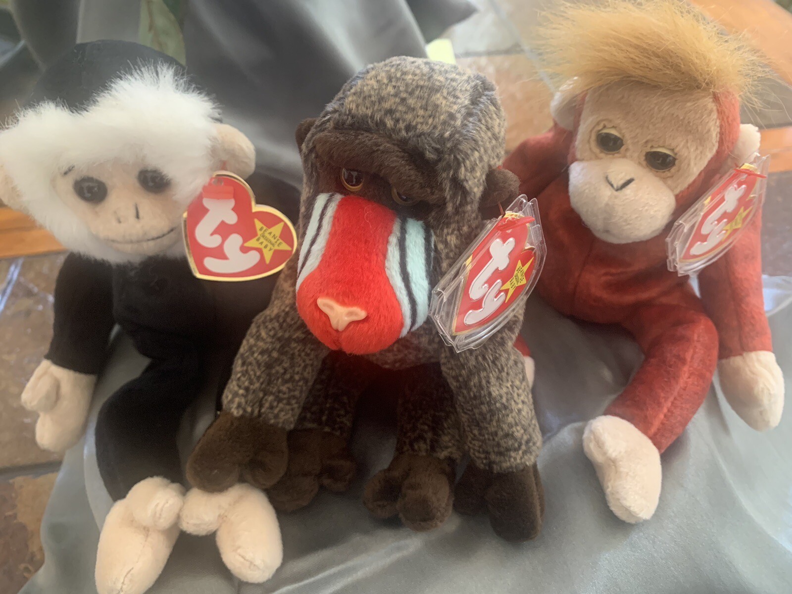 Ty Beanie Baby-Lot#5 (3items)Cheeks Baboon,Mooch Spider Monkey ...