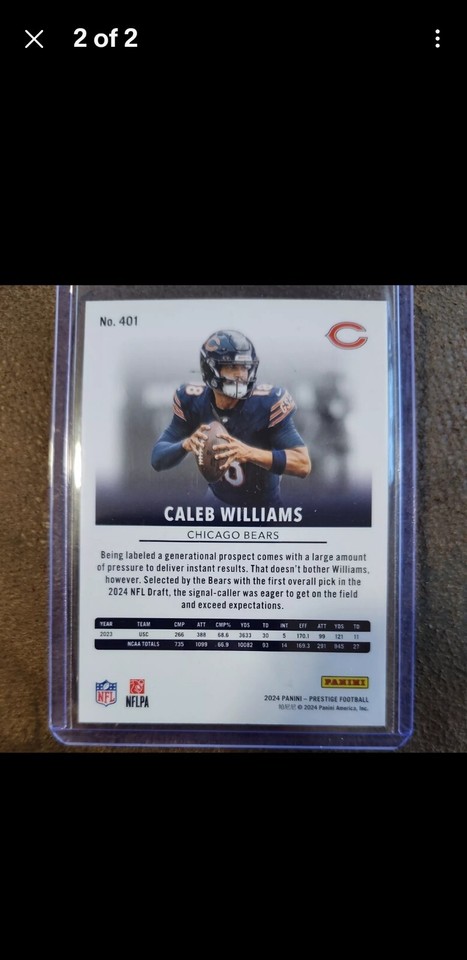 CALEB WILLIAMS ROOKIE CARD - PRESTIGE 2024 Chicago Bears | eBay