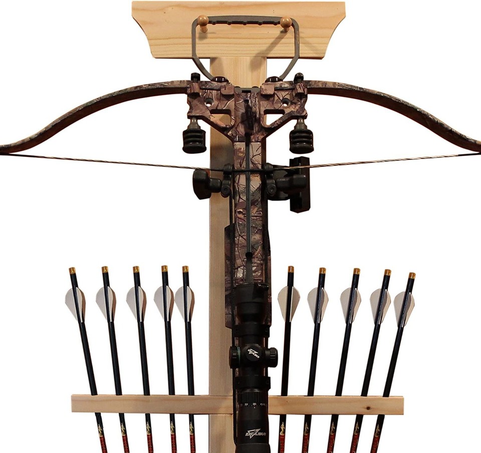 Crossbow Display Case Holder Wood 10 Arrow Bow Hunting Peg Hook Gun ...