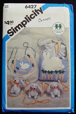 Vintage Simplicity Baby Bunny Bib Diaper Bag Stuffed Animals Sewing ...