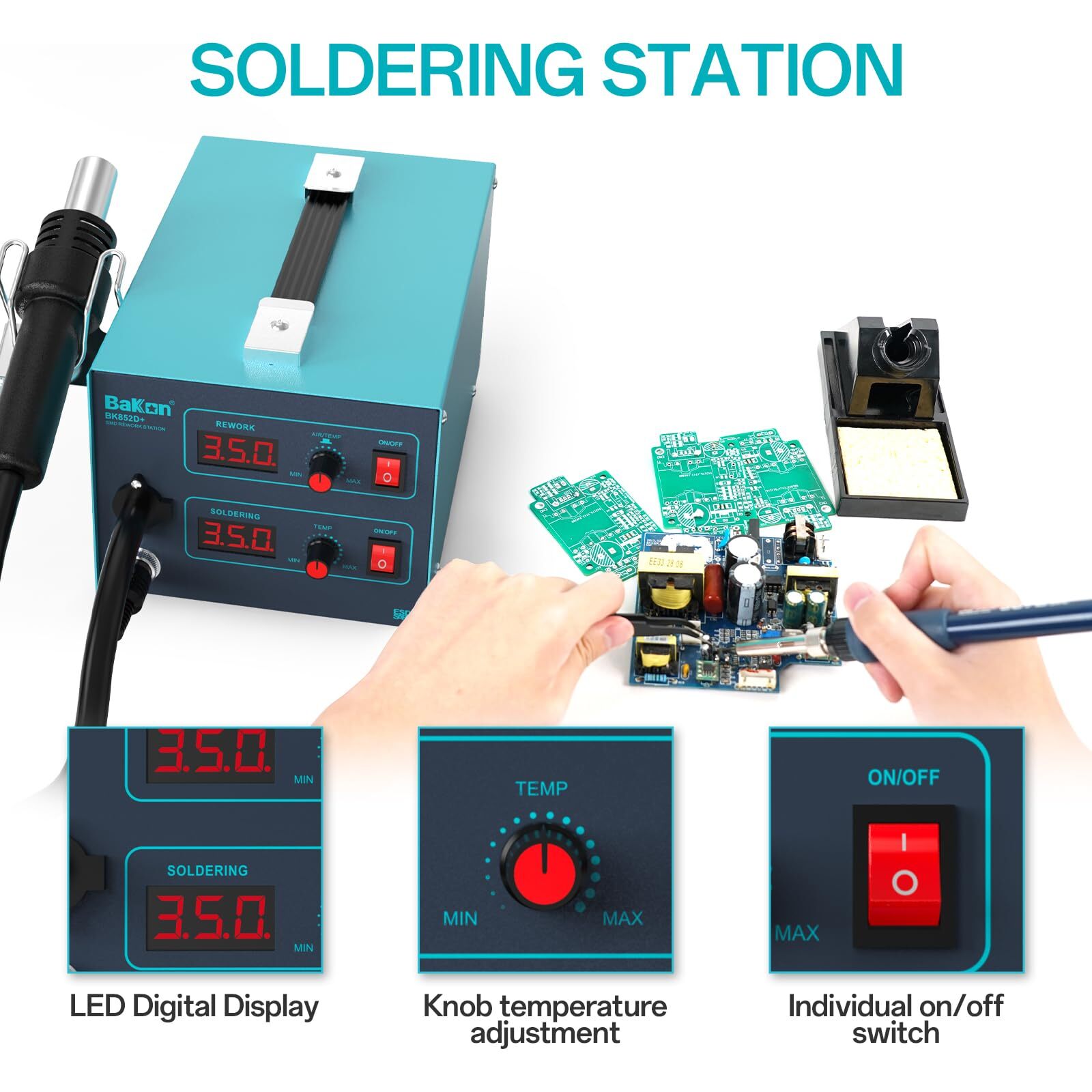 852d+ Heat Gun And Soldering Iron 2in1 Kit Smd Hot Air Rework Soldering ...