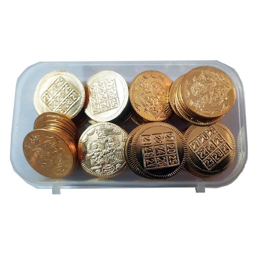Brass Gold Polished Lakshmi Kubera Coins 108 Nos. with Cute Container ...