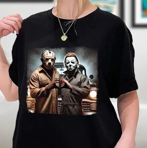 Jason and Michael Myers Halloween Heart Hands T-Shirt, Myers Thriller ...