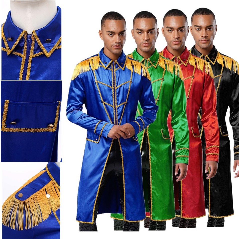 Men Cardigan Halloween Tailcoat Circus Ringleader Long Coats Medieval ...