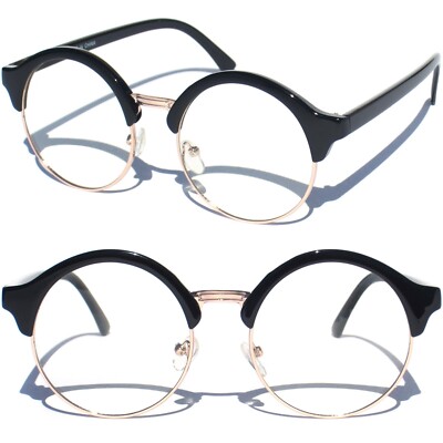 ROUND Clear Lens Eye Glasses Half Frame Brow Line Classic Retro Vintage ...