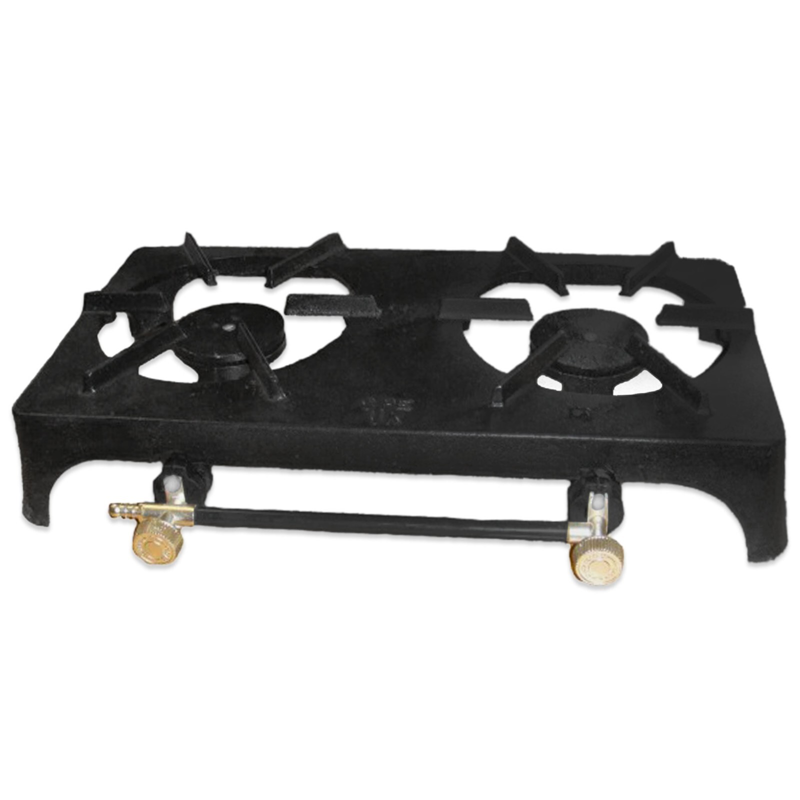 CAST IRON TWO BURNER STOVE BOILING GAS RING CLIP ON LPG REGULATOR 2M ...