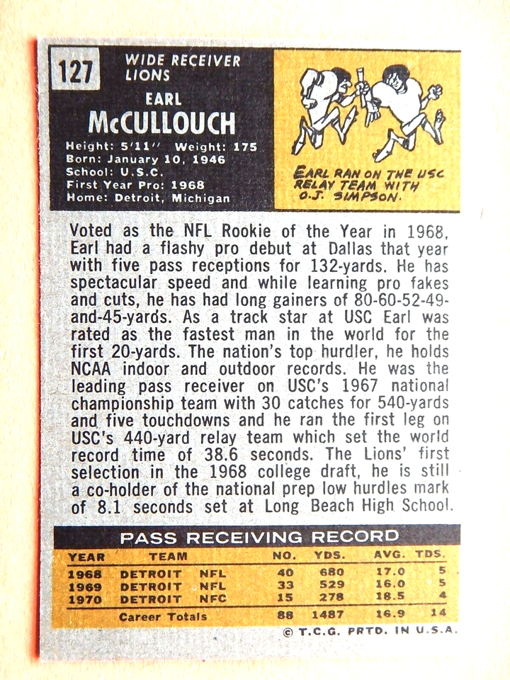 Earl McCullouch #127 Topps 1971 Football Card (Detroit Lions) *VG | eBay