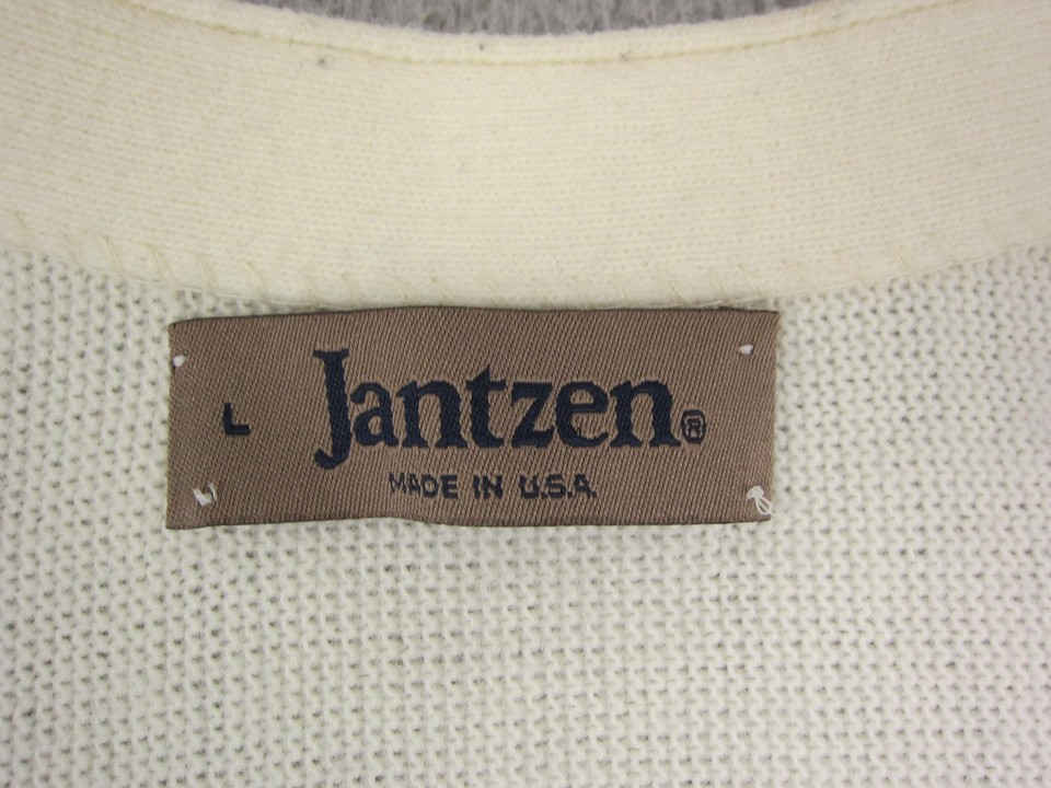 Vintage Jantzen Cardigan Mens Large Creme Sweater Made in USA 80s 90s ...
