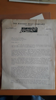1923 HACKER-CRAFT ORIGINAL SIGNED LETTER WITH ORIGINAL PHOTO. | eBay