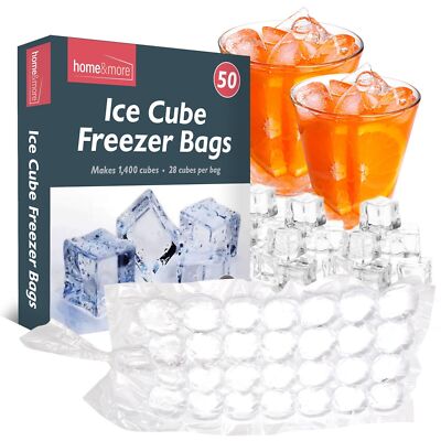 50 Ice Cube Freezer Bags 1400 Disposable Cubes Maker Clear Bag Fridge ...