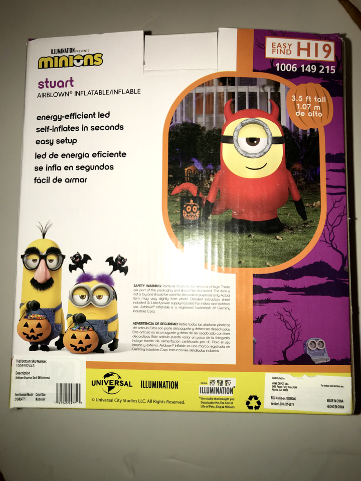 Minions Stuart Red Devil Inflatable Halloween Airblown 3.5ft Gemmy ...