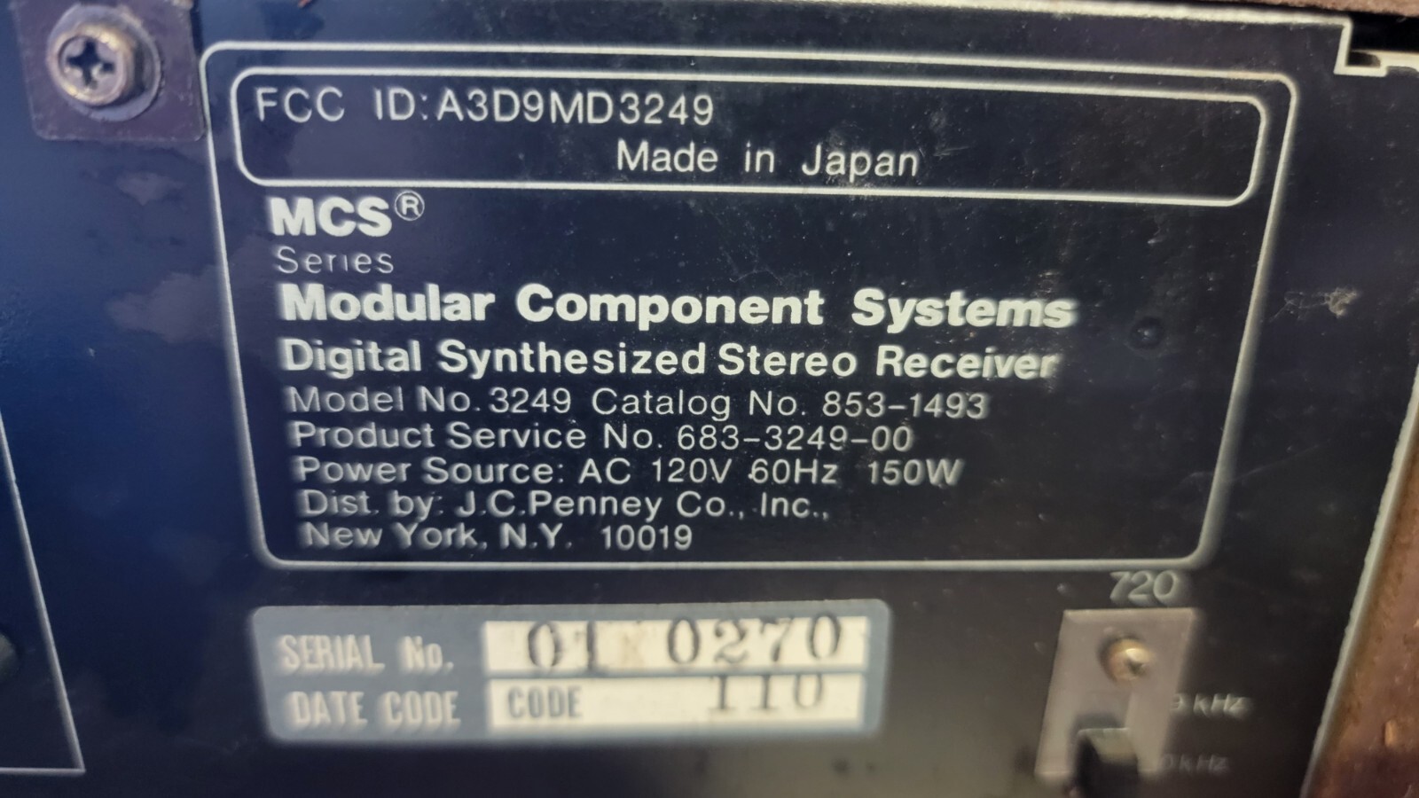 MCS Modular Component Systems 3249 Digital Synthesized Stereo Receiver ...