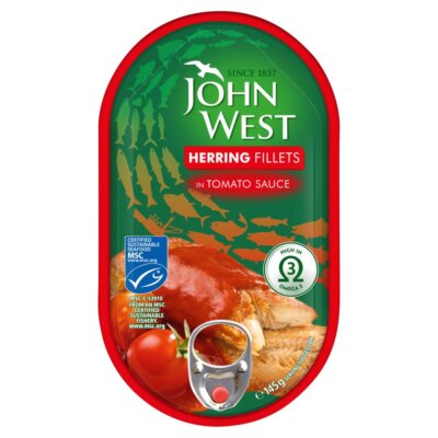 JOHN WEST Herring Fillets in Tomato Sauce 145g Canned Fish (PACK OF 10 ...