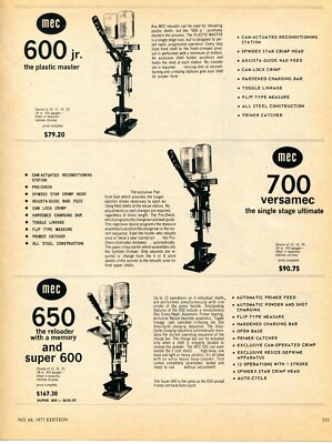 1977 Print Ad of MEC Reloaders 600 Jr, 700 Versamec, 650 & Super 600 | eBay