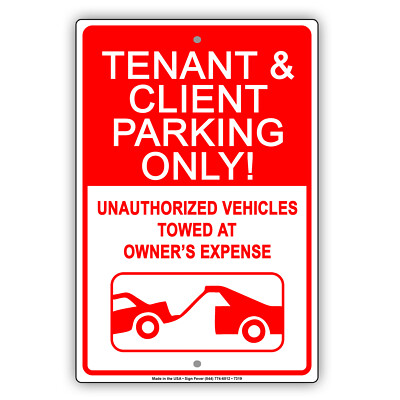 Tenant and Client Parking Only Wall Art Decor Novelty Notice Aluminum ...