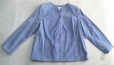 Charter Club Genuine Leather Jacket / Coat Blue, Full Zip, Lined Women ...