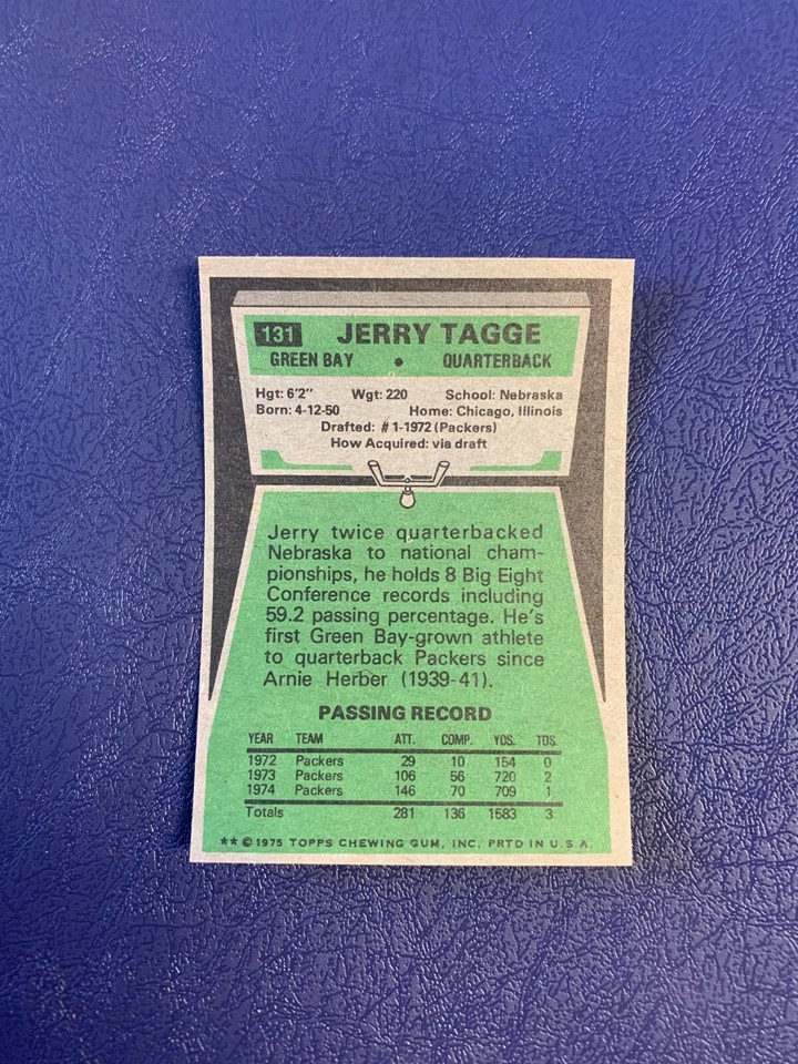 1975 Topps Football #131 Jerry Tagge - Packers - High End! | eBay