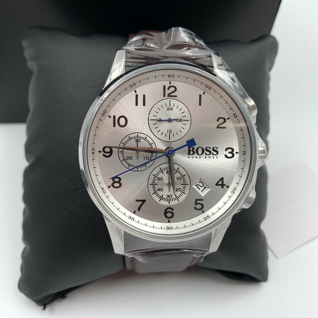 Hugo Boss Watch Hb1513495 Navigator Brown Leather Chronograph Mens ...