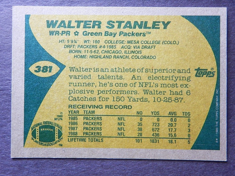 Walter Stanley #381 Topps 1989 Football Card (Green Bay Packers) | eBay