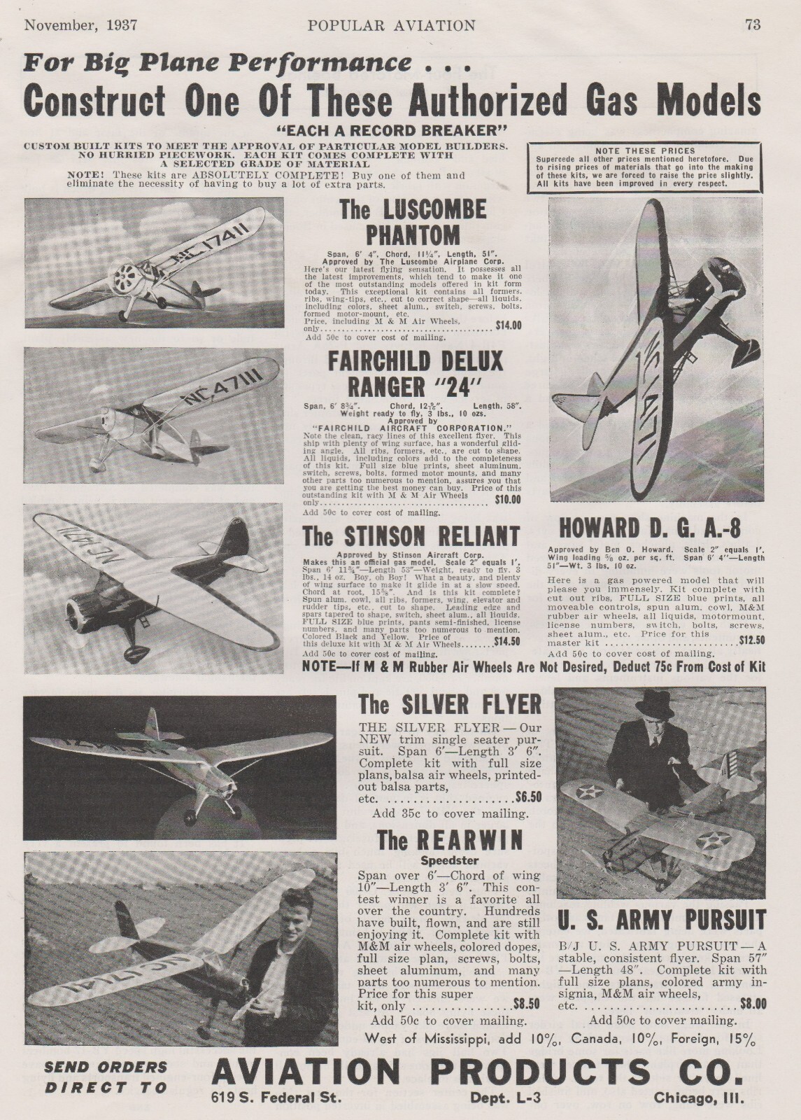Aviation Magazine Print - Aviation Products Co. Model Airplanes (1937 ...