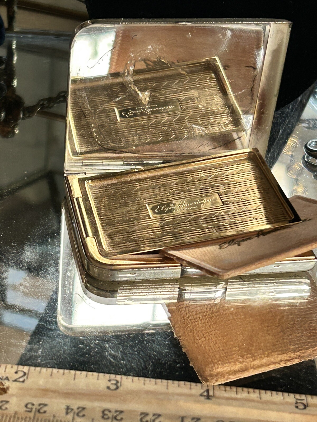 Antique Elgin American 1930s Compact Powder Mirror Case Engraved Gold ...