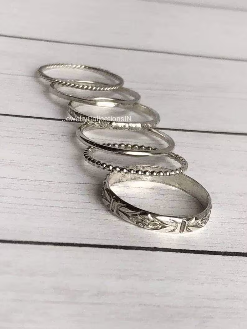 Set of 6 Sterling Silver Stacking Rings, Thin & Thick Rings, Assorted ...