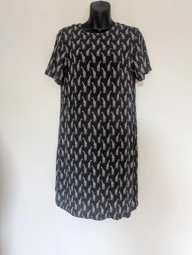 Quirky h&m shift dress black giraffe pattern black size 6-8 | eBay UK