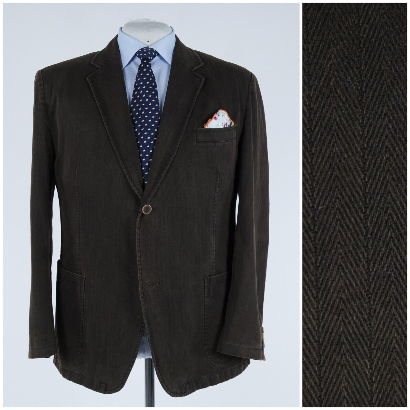 Men Summer Herringbone Sport Coat 48R US Size QUATTRO Brown Cotton ...