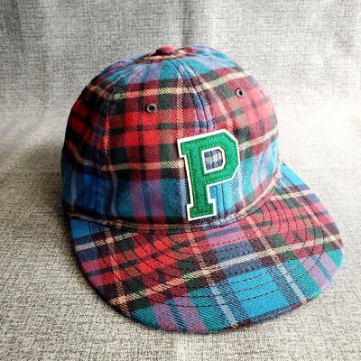 NWT POLO Ralph Lauren VARSITY P BASEBALL CAP Strapback Hat PLAID BLUES ...