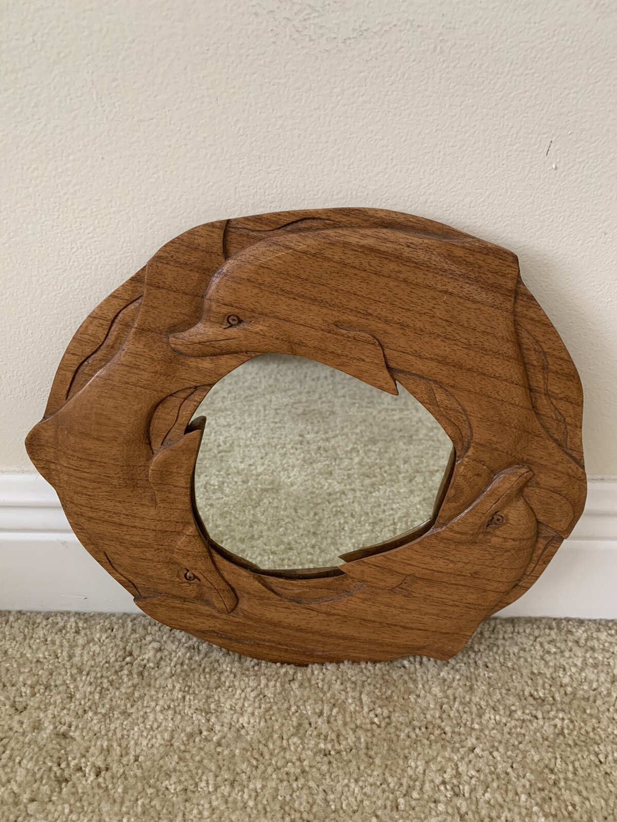 Wood Dolphin Wall MIRROR Home Decor Hand Carved | eBay