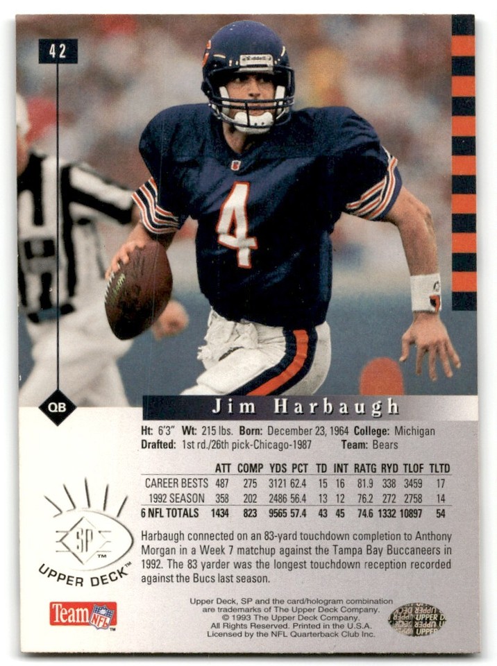 1993 Upper Deck SP Football Card Jim Harbaugh #42 Chicago Bears | eBay