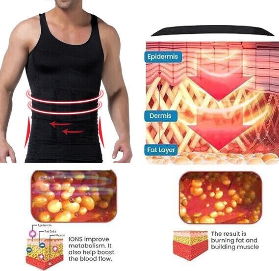 Mens Slimming Body Shaper Belly Chest Compression Vest Girdle T-Shirt ...