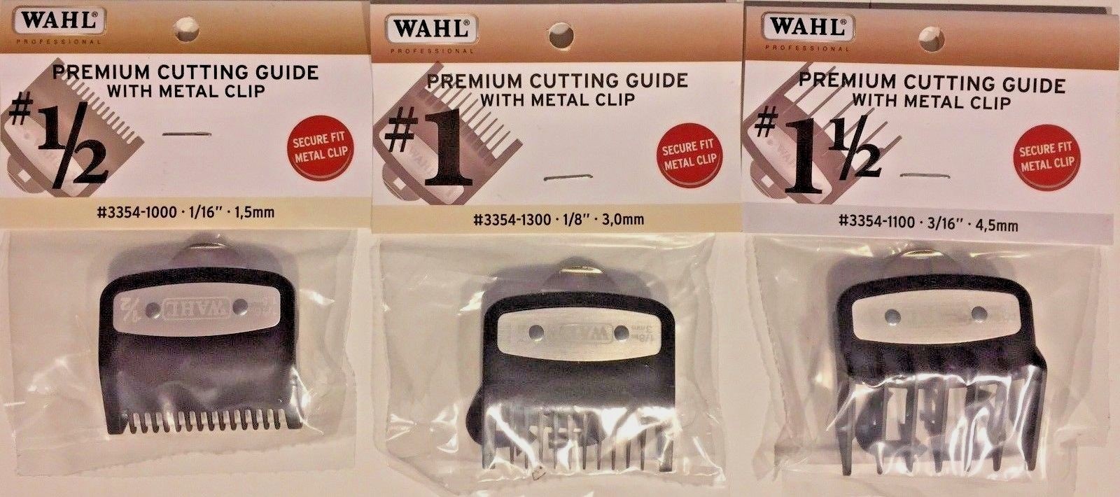 WAHL PRO SENIOR PREMIUM CUTTING GUIDE NON SLIP METAL CLIP 3 PCS # 1/2 ...