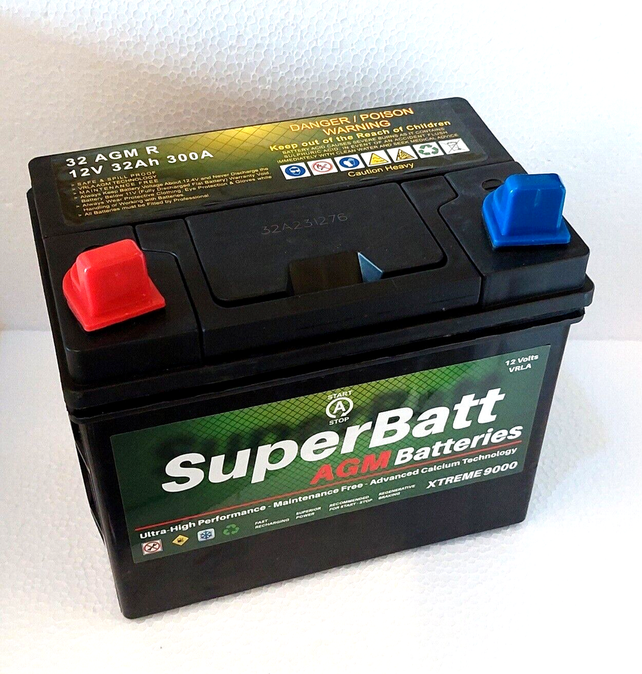 SuperBatt 32AGMR 896 AGM Lawn Mower Battery - 12V 32AH 400A High ...