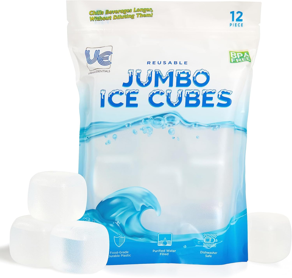 JUMBO Reusable Ice Cubes - Quick Freeze Clear Plastic Square Ice Cubes ...
