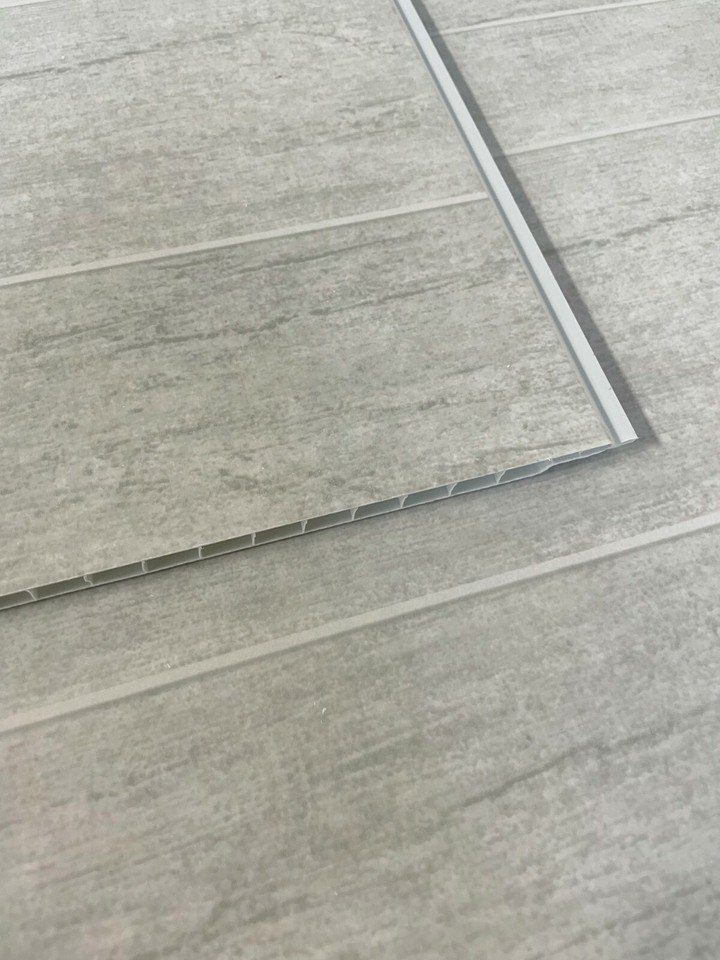 Multi Grey Large Tile Effect Wall Panels PVC Bathroom Cladding Shower ...