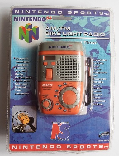 VINTAGE NINTENDO SPORTS 64 AM/FM BIKE LIGHT RADIO WITH CLOCK TIMER MINT ...