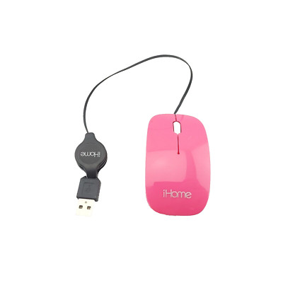 iHome Retractable Stowable Adjustable USB Wired PINK Travel Mini Mouse ...