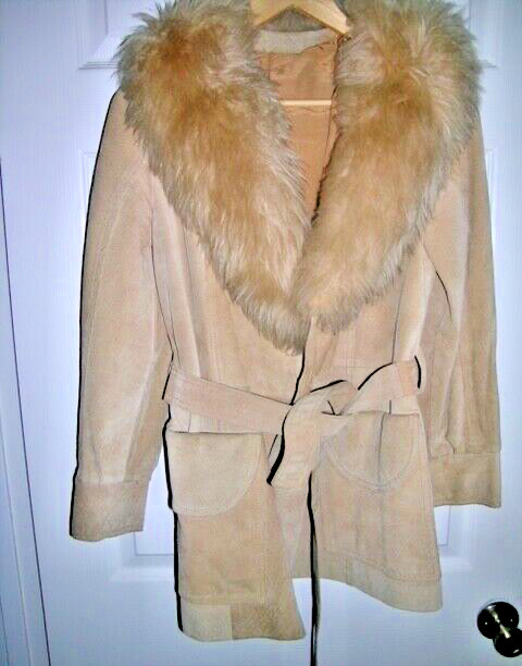 70s Suede Fur Jacket / Genuine Leather Mod Trench Co… - Gem