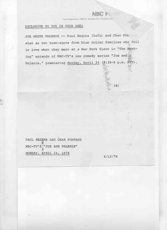 o46185 1978 orig photo Paul Regina, Char Fontane TV Joe & Valerie orp ...