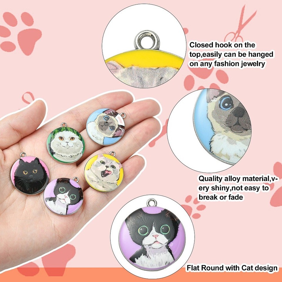 30pcs Cat Print Badge Pendant Flat Dangle Charm for Collar Leash ...
