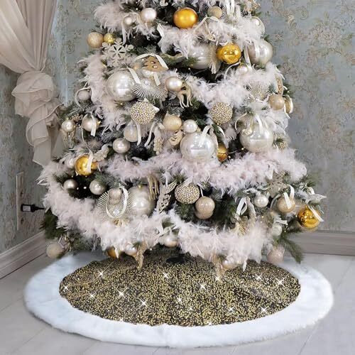 Christmas Tree Skirt with Sequin Faux Fur, 36 Inch Tree Skirts for 36 ...