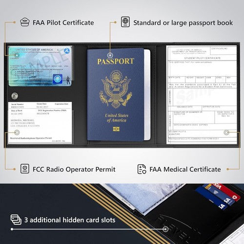 Pilot document holder, Pilot wallet, RFID-Blocking, Travel Wallet for ...