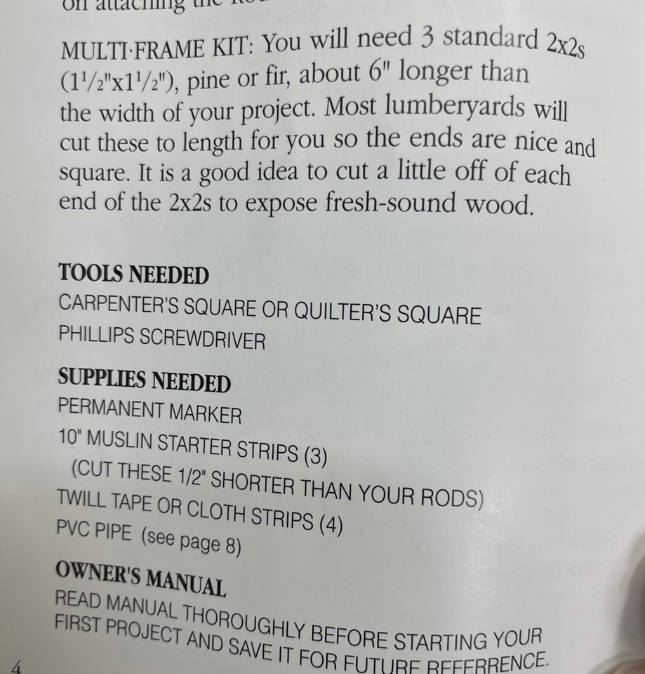 New Flynn Multi-Frame Kit Open Box No Basting Machine Hand Quilt ...