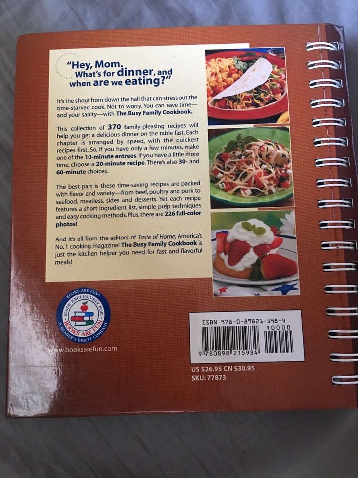 Taste of Home The Busy Family Cookbook Spiral Recipes Weeknight Dinners ...