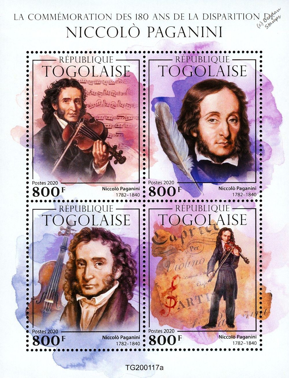 Niccolò PAGANINI Classical Music Composer MNH 4v-Stamp Sheet #117 (2020 ...