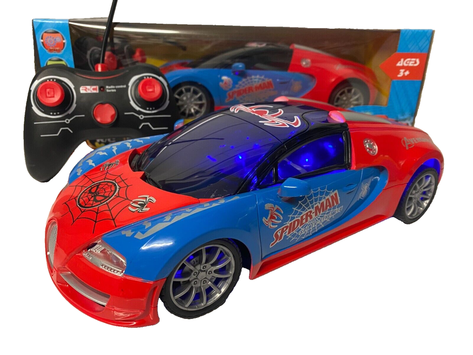SPIDERMAN FERRARI RC REMOTE CONTROL CAR RECHARGEABLE LED LIGHTS FAST ...